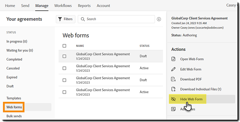 Hide/Unhide a web form Hide/Unhide a web form